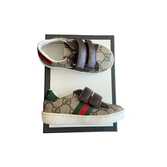 Gucci | Shoes | Gucci Kids Ace Sneaker Monogram Velcro Strap Size 2 Eu ...